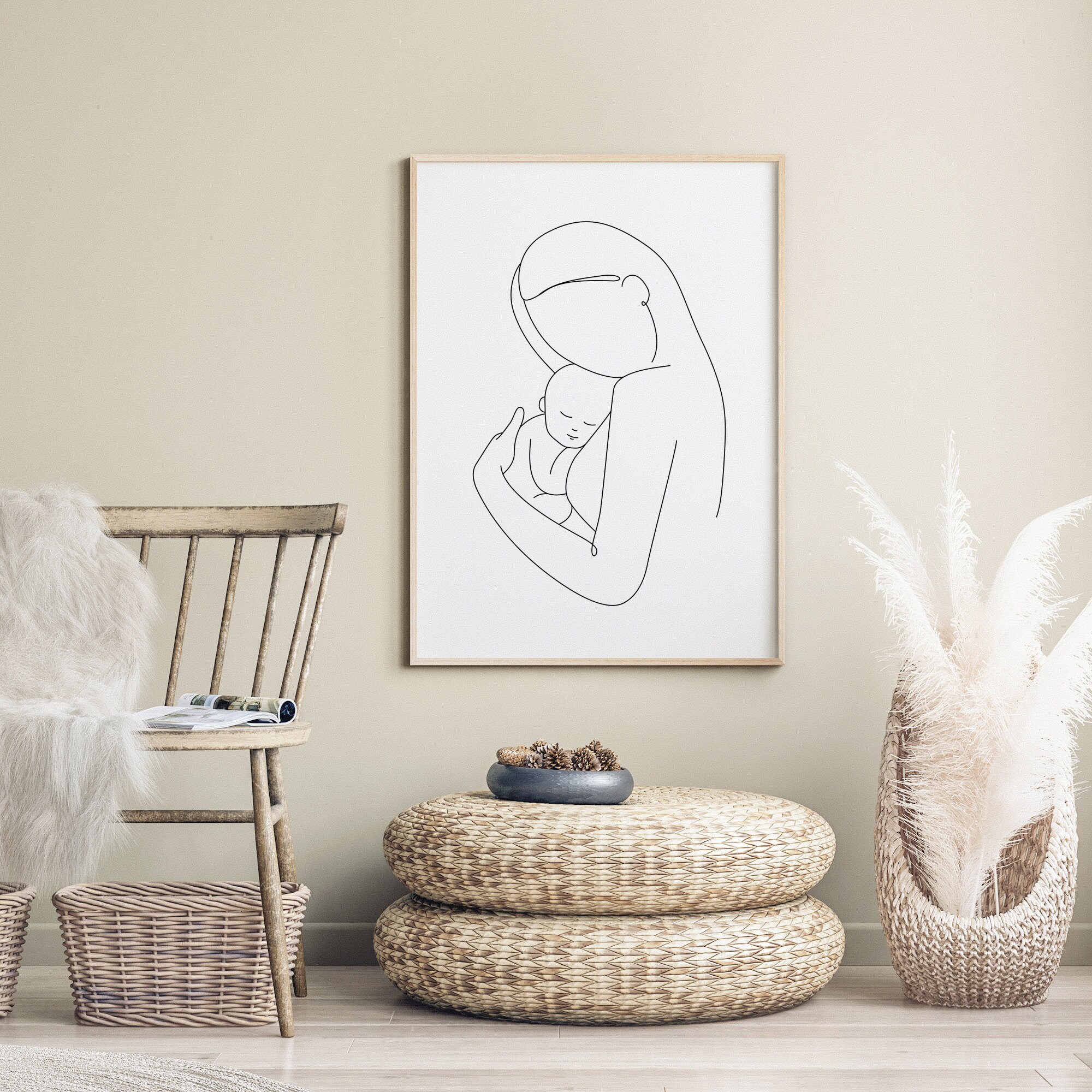 Mother Holding a Baby Print Mother and Baby Wall Line Art - Etsy