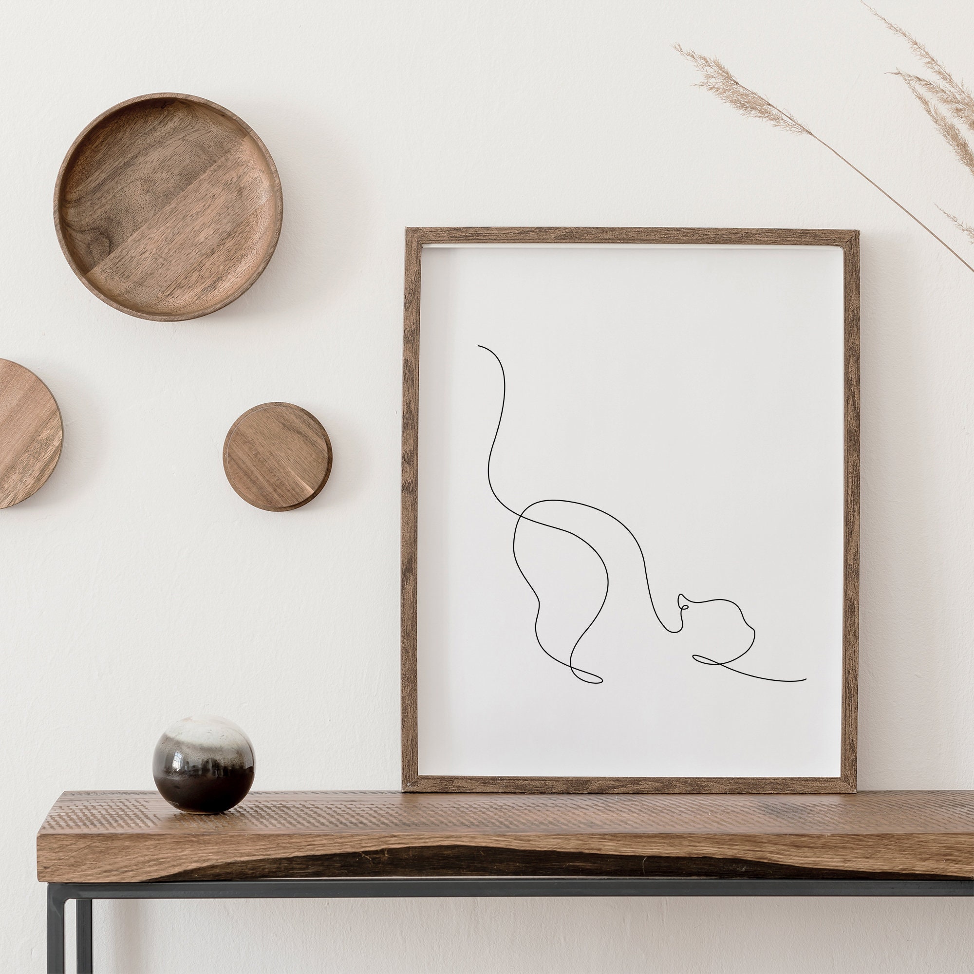 Stretching Cat Line Art Digital Print, Cat Line Art Print, Minimal Cat ...