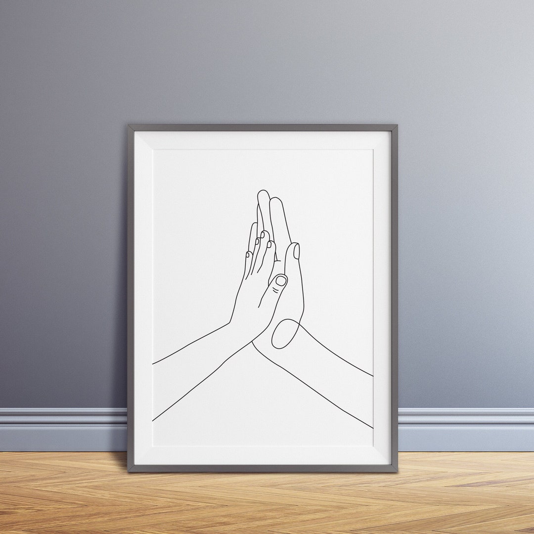 Hi Five Hands Print, Line Art Poster, Printable Line Print, Minimal Hi ...