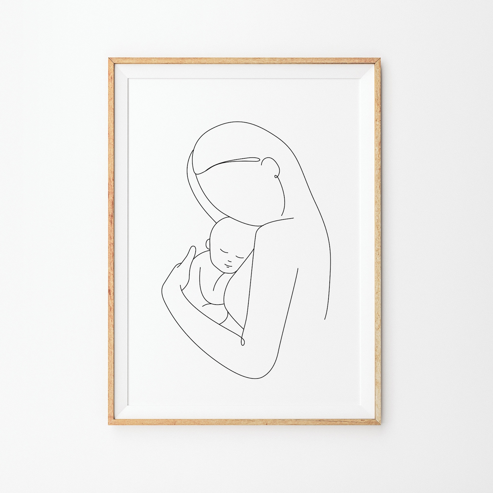 Mother Holding a Baby Print, Mother and Baby Wall Line Art, Printable ...