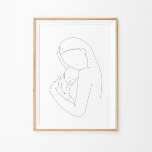 Mother Holding a Baby Print, Mother and Baby Wall Line Art, Printable ...