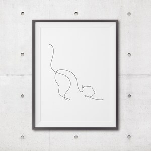 Stretching Cat Line Art Digital Print, Cat Line Art Print, Minimal Cat ...