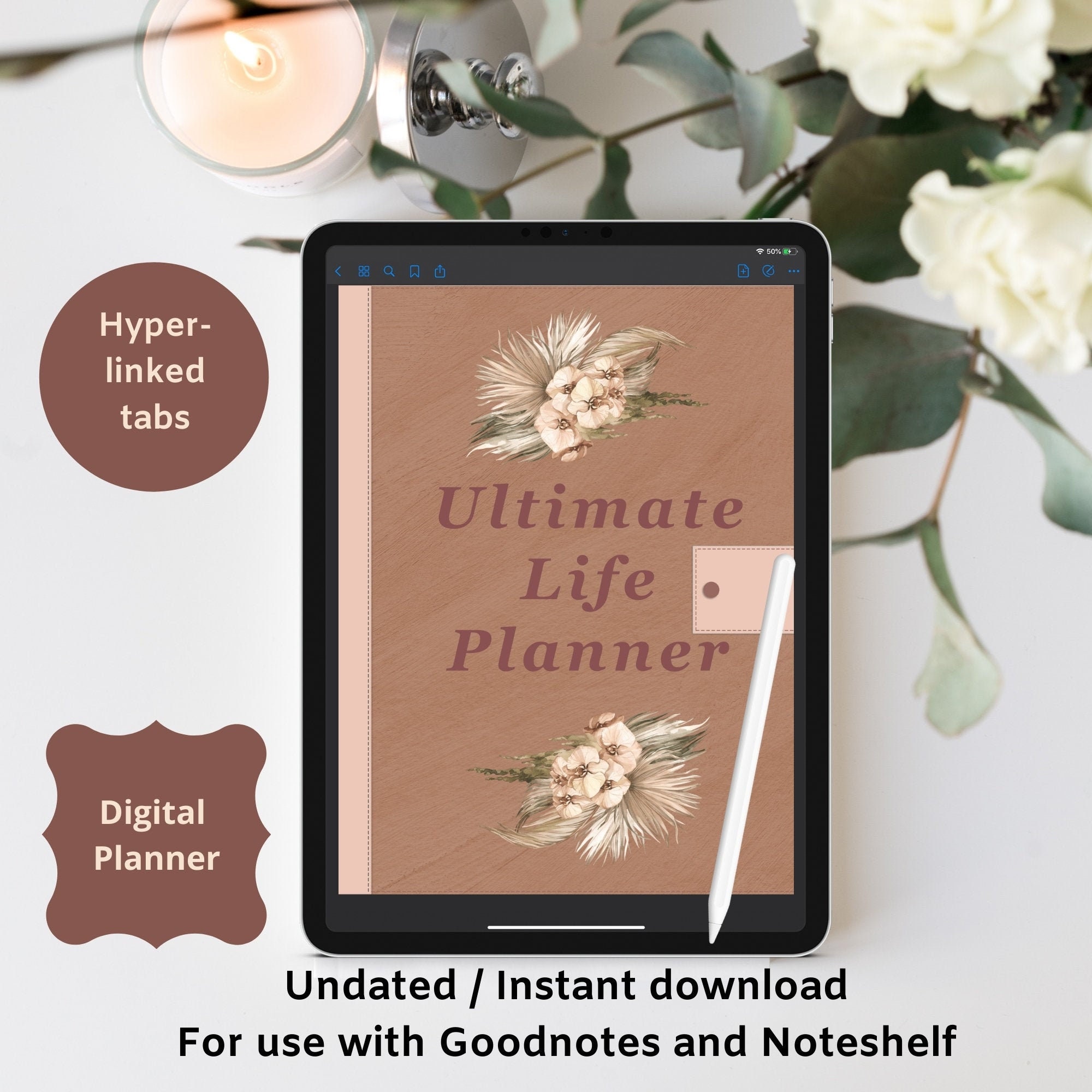 Digital Life Planner Undated Hyperlinked Goodnotes | Etsy