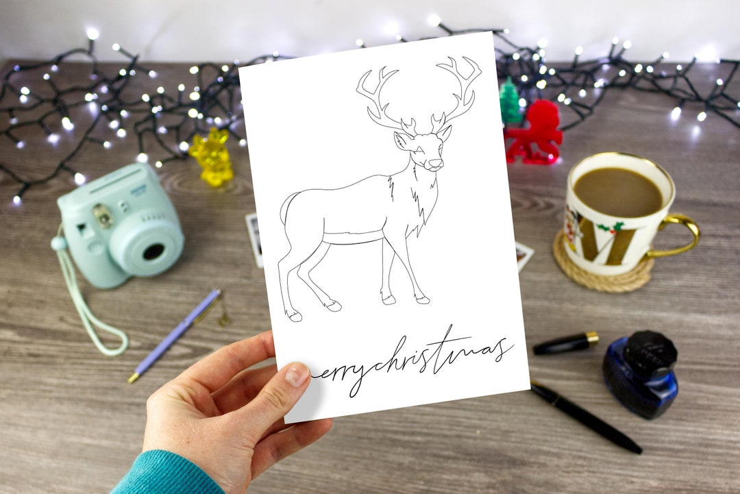 Reindeer Line Drawing Card Minimalist Modern Merry Christmas - Etsy