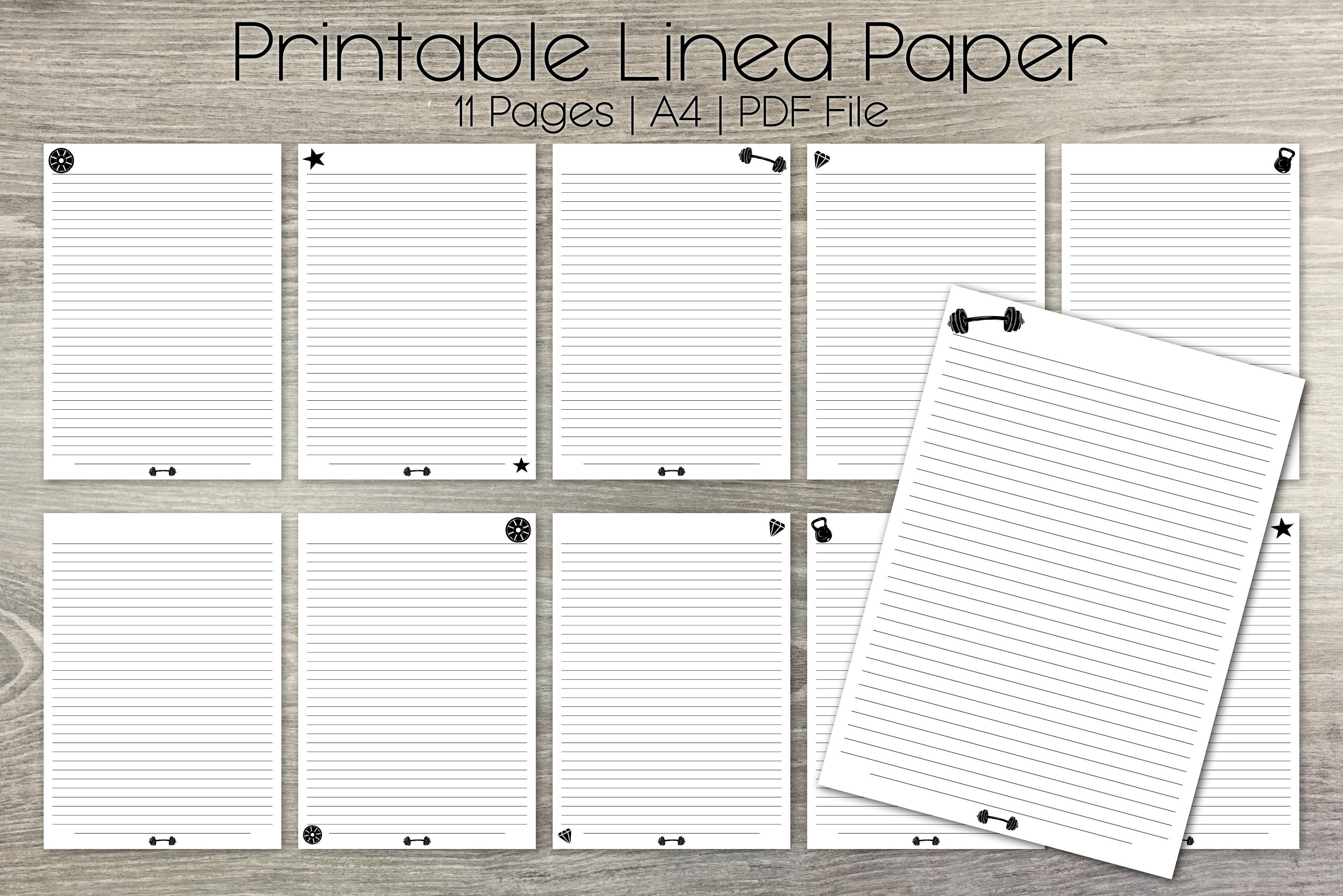 Printable Lined Paper 11 Gym-themed Pages for Exercise Logs Printable ...