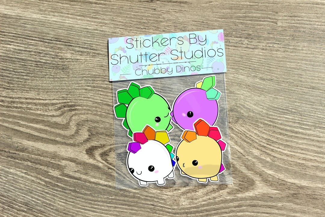 Cute Dinosaur Sticker Pack, Cubby Dino Die Cut Vinyl Sticker Set of 4 ...
