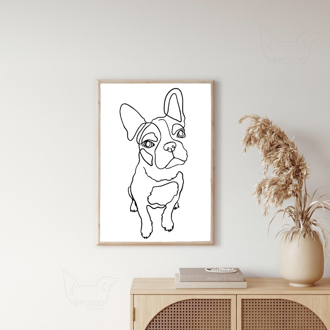 Frenchie Bulldog One Line Minimalist Boho Modern Wall Art - Etsy