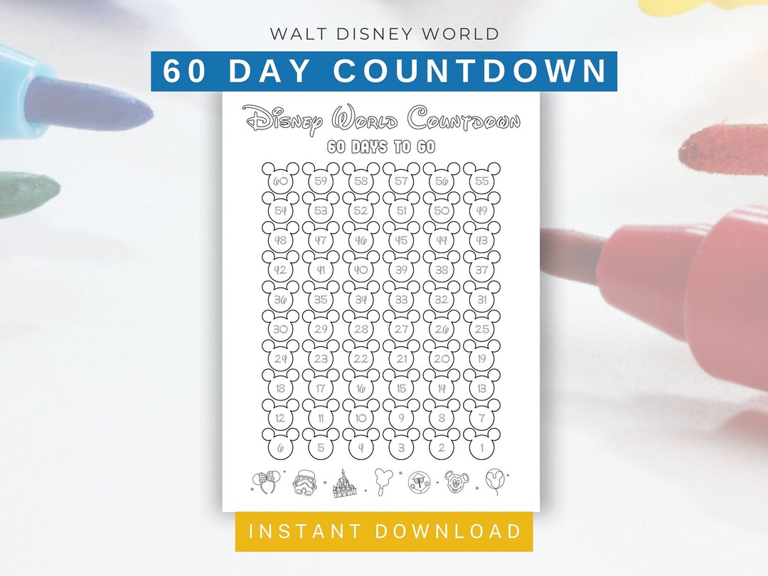 60 Day Orlando Countdown Colouring Sheet | DIGITAL DOWNLOAD - Etsy