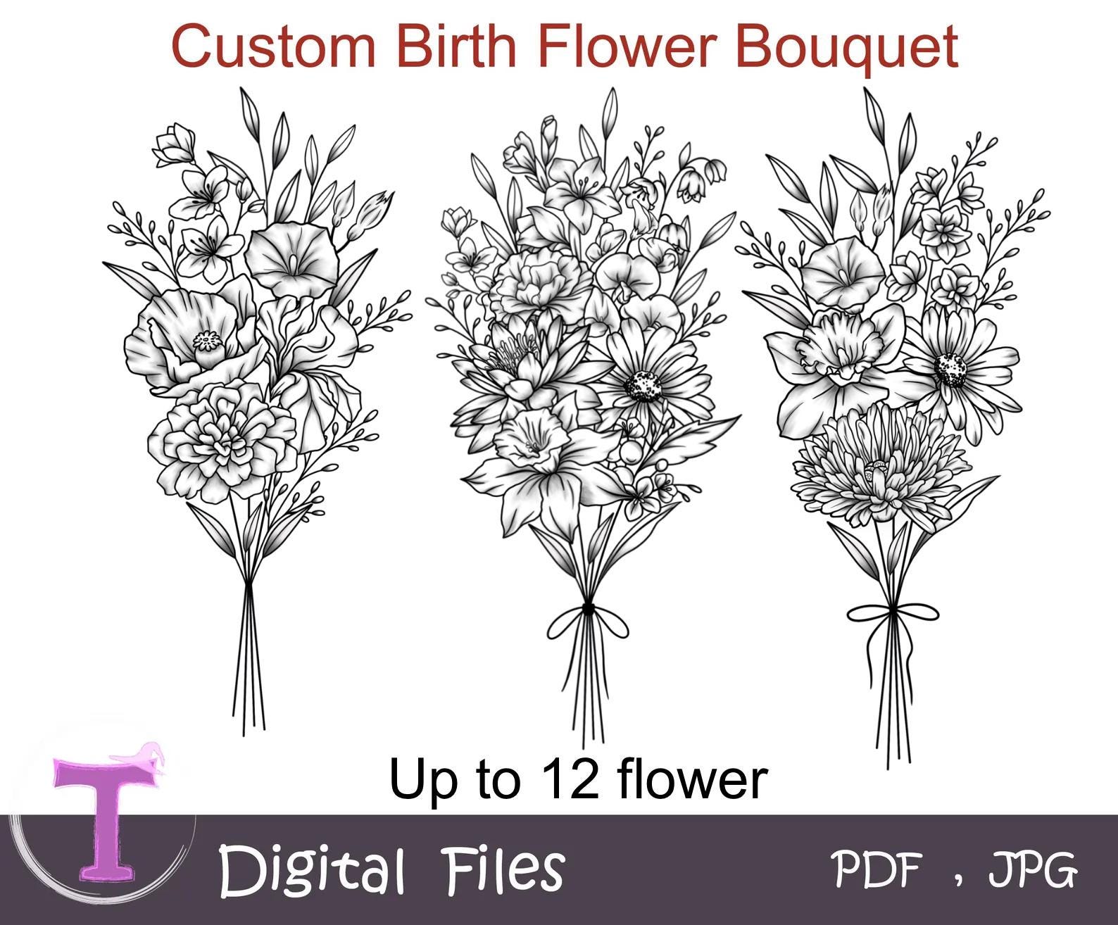 Custom Birth Flower Bouquet, Custom Birth Month Flower, Personalized ...