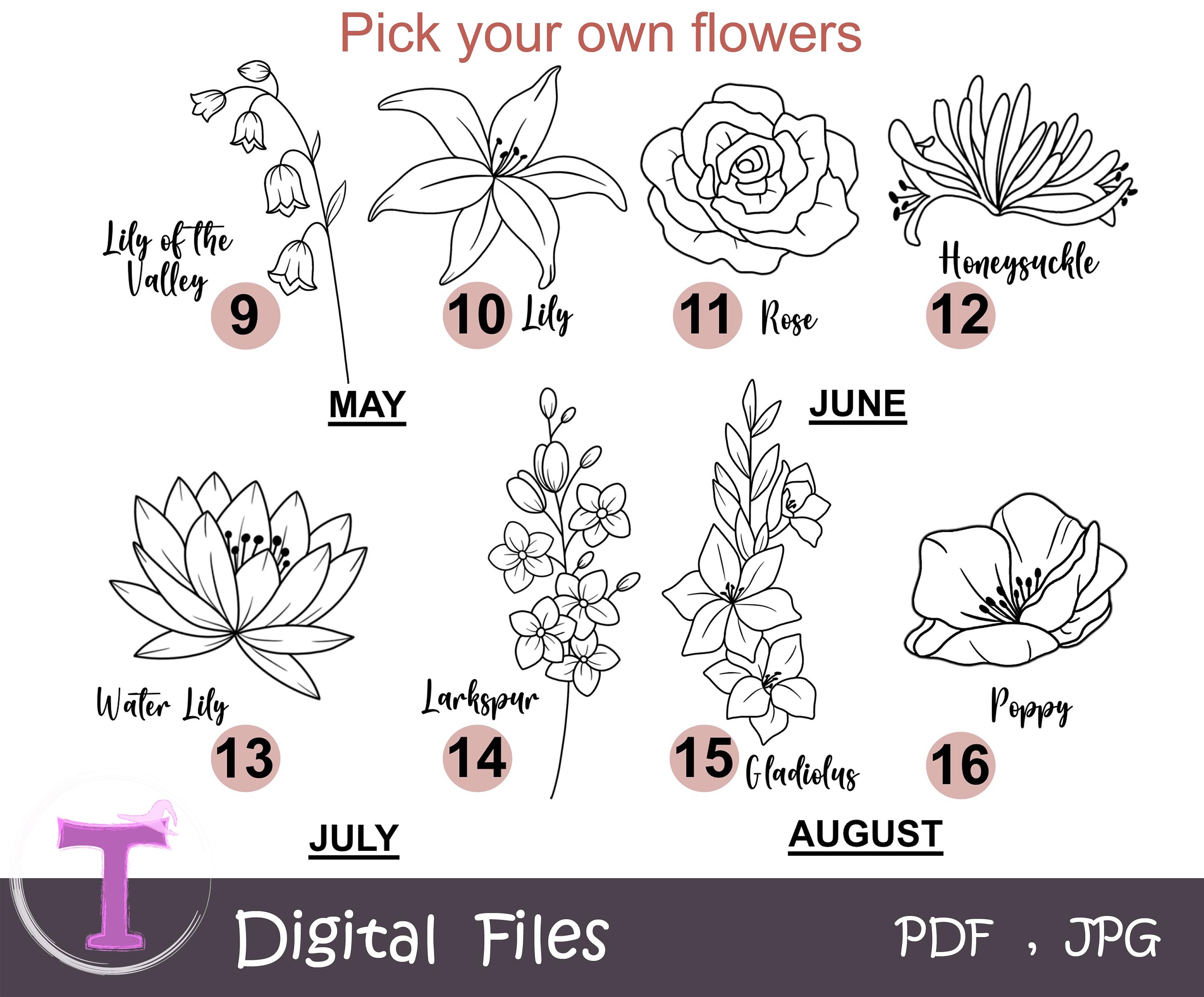 Custom Birth Flower Bouquet, Minimal Birth Month Flower, Family Birth ...