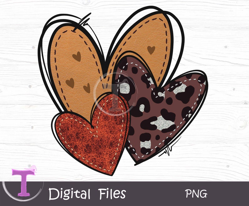 Heart Trio Png, Hearts Png Bundle, Leopard With Heart, Mother Day ...