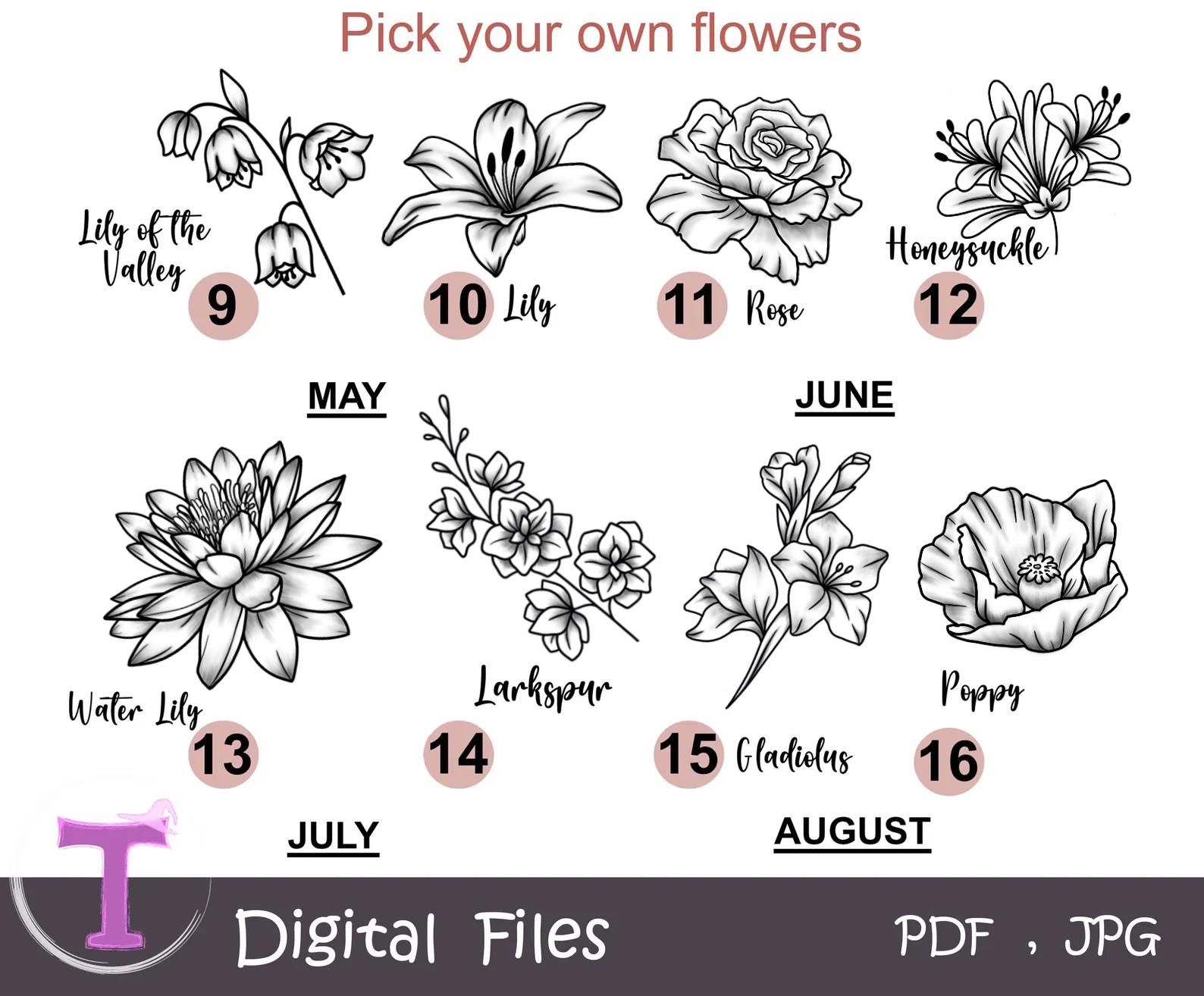 Custom Birth Flower Bouquet, Custom Birth Month Flower, Personalized ...