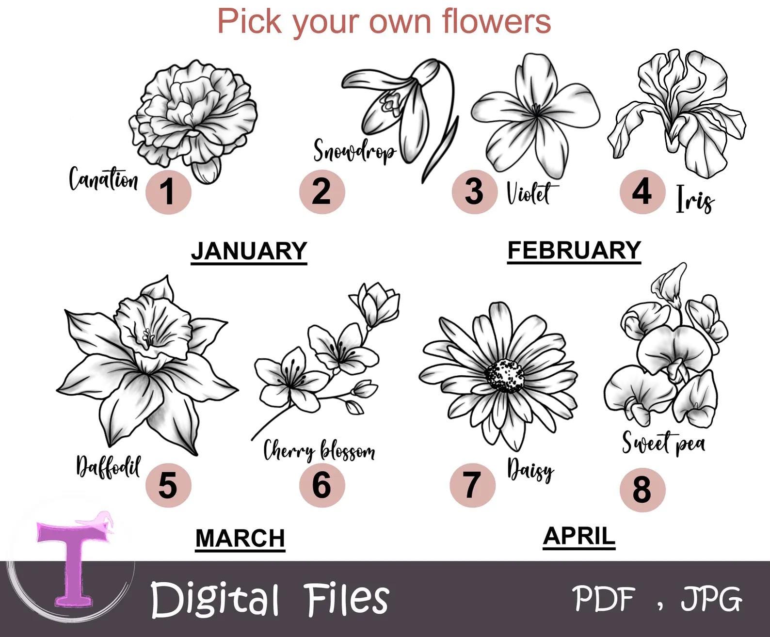 Custom Birth Flower Bouquet, Custom Birth Month Flower, Personalized ...