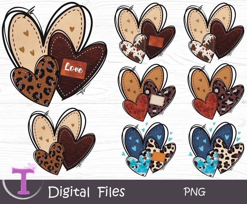 Heart Trio Png, Hearts Png Bundle, Leopard With Heart, Leather Hearts ...