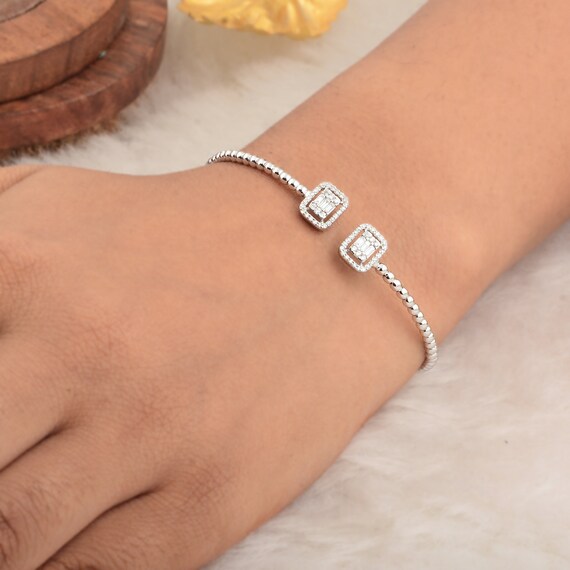 Certified Diamond Adjustable Bracelet Women Cuff Bracelet Diamond Gold Beaded Bangle Bracelet for Women 18k White Gold Openable Bracelet Etsy