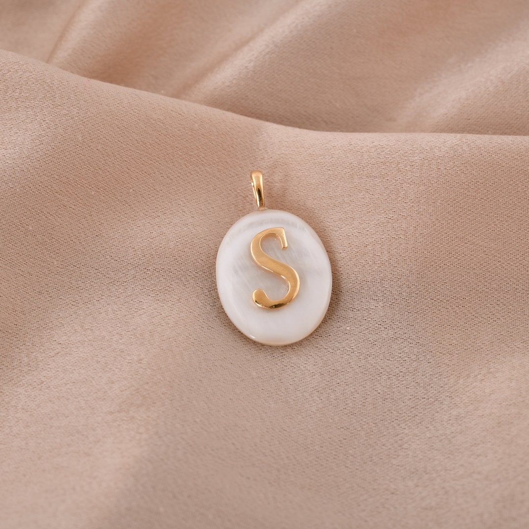 Dainty Mother of Pearl Latter S Pendant, 18K Gold Small Pendant ...