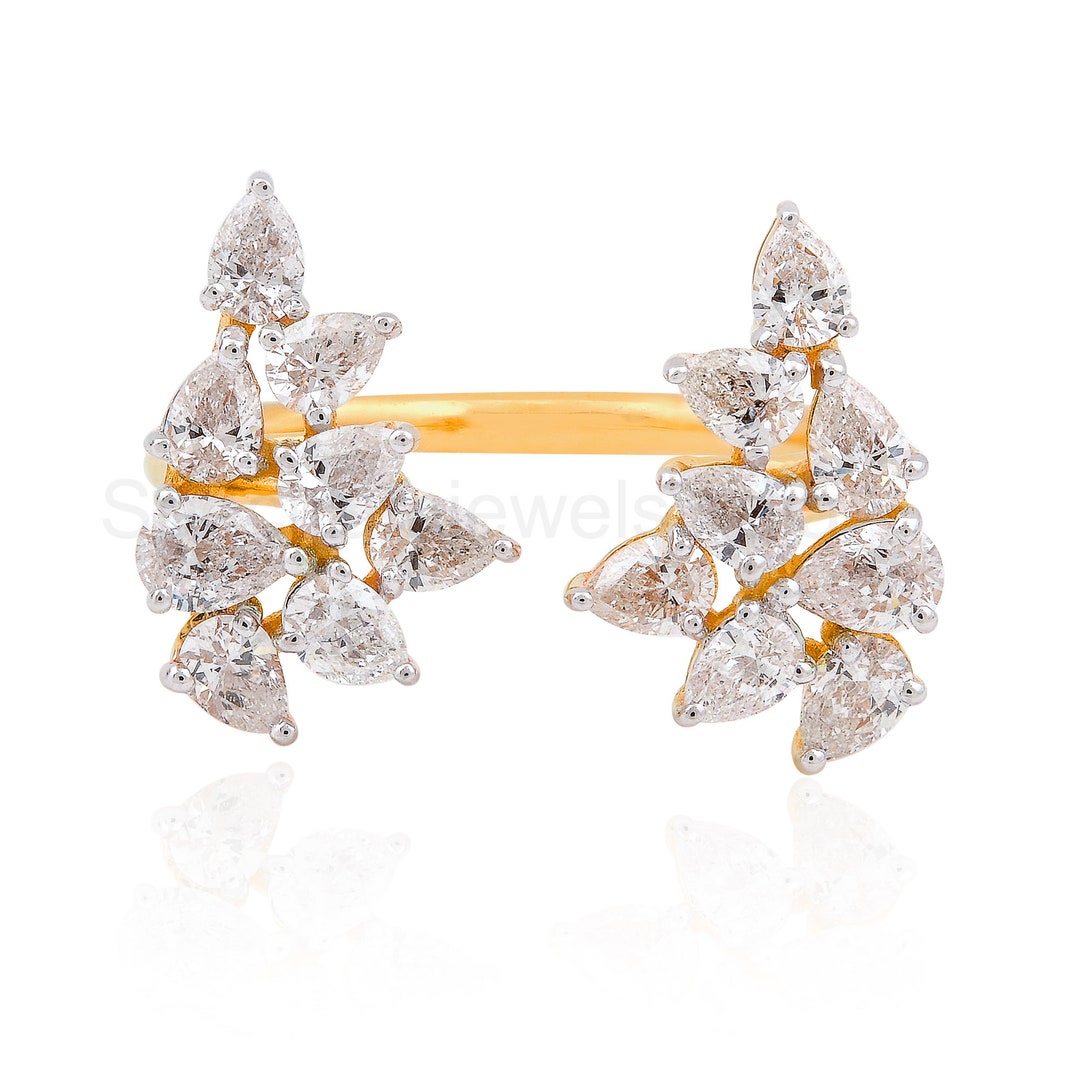 Gold Diamond Ring / Pear Cut Diamond Cuff Ring / 18k Gold - Etsy