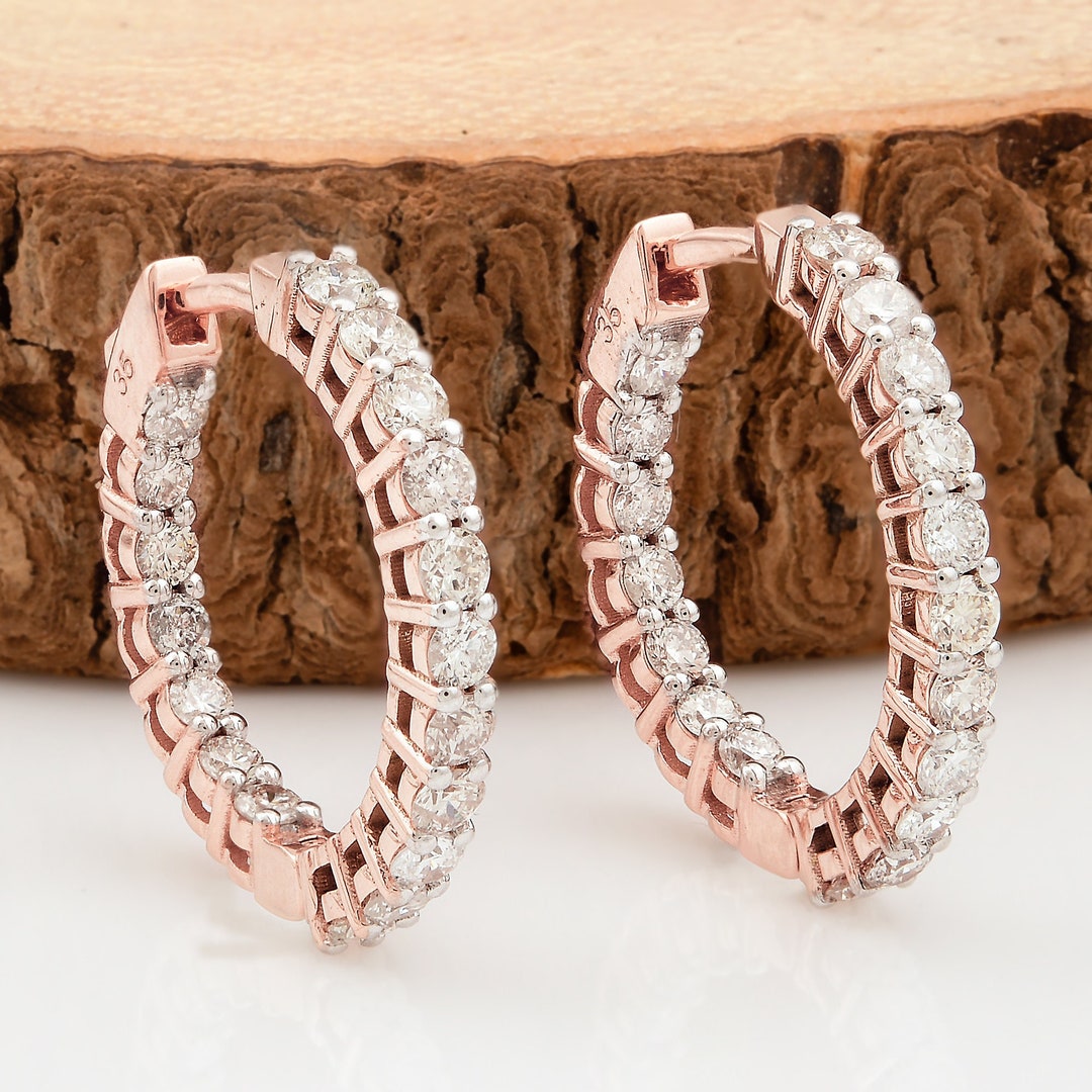 Petite 10k Gold Diamond Heggie Earrings, Dainty Hoop Earrings ...