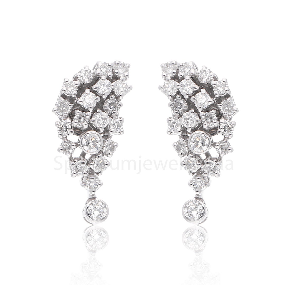 Round Cut Diamond Earrings, 18K Gold Diamond Bezel Earrings, Drop ...