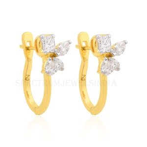Gold Diamond Earrings, Mix Shape Diamond Huggie Earrings, 18k Yellow ...