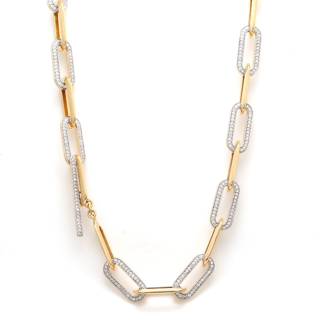 Diamond Link Chain Necklace 14k Gold Paperclip Chain Layered - Etsy