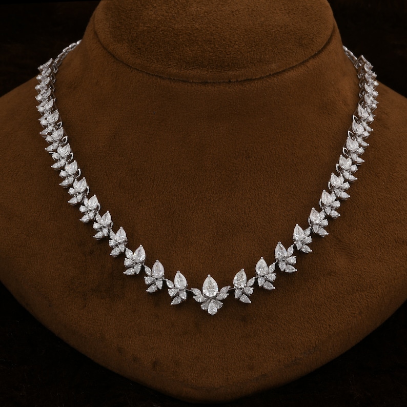 Cluster Diamond Necklace, 18K White Gold Wedding Jewelry, Designer ...