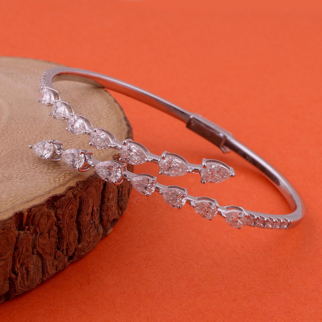 18k Gold Diamond Wrap Bangle, Diamond Bangle Bracelet, Diamond Open ...