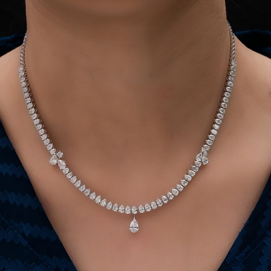 Lab Grown Diamond Drop Necklace 9.71 Ct| 18K White Gold Diamond ...