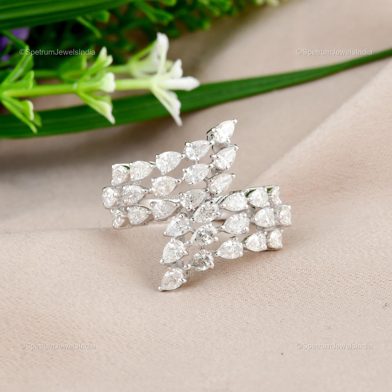 18K Gold 2.32 Ct Diamond Wrap Ring | Pear Cut Cluster Bypass Ring - Etsy