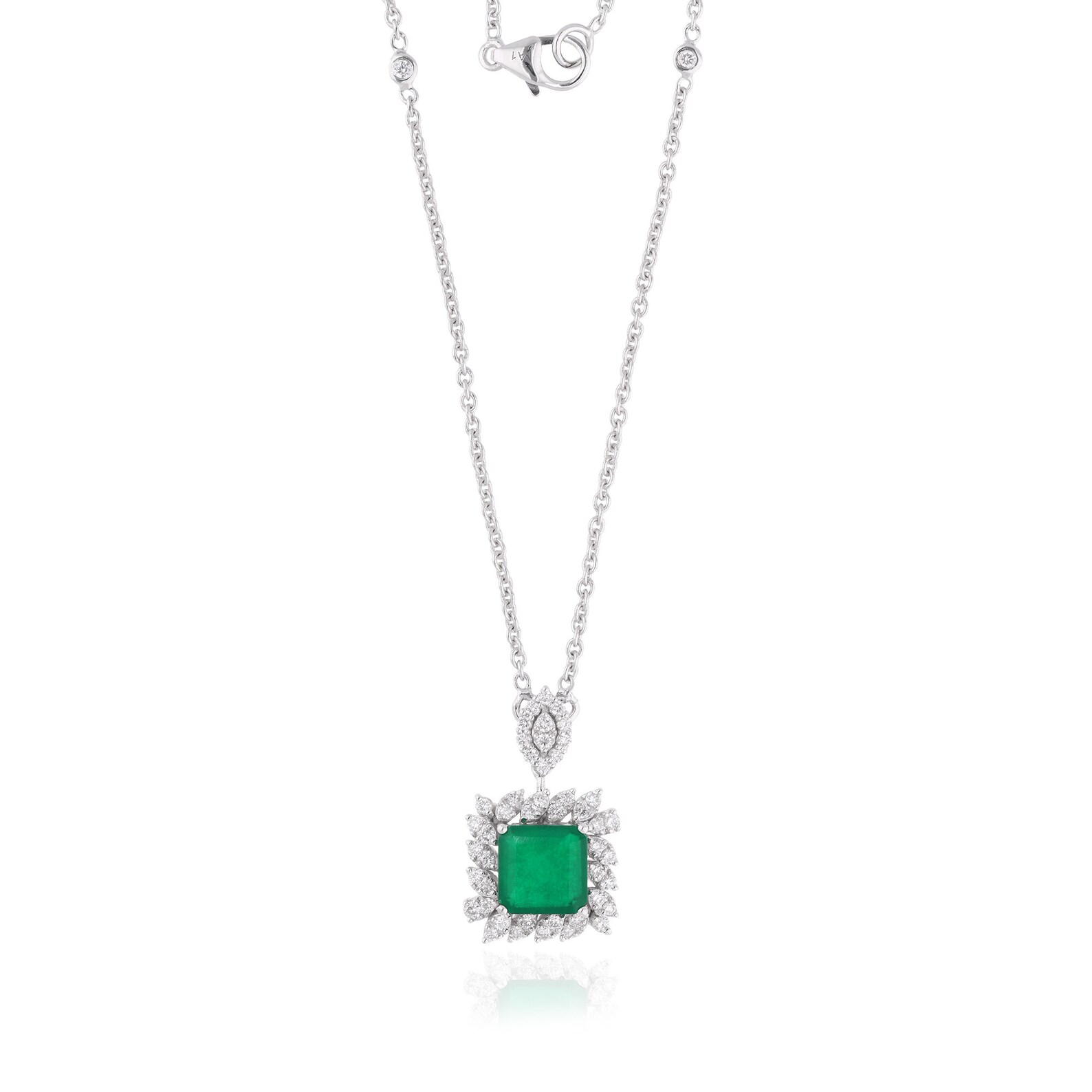 14K Gold Green Gemstone & Lab Grown Diamond Pendant, Diamond Cluster ...