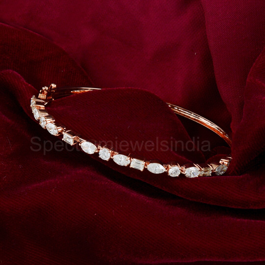 14k Rose Gold Diamond Bracelet Certified Diamond Bangle Mix - Etsy
