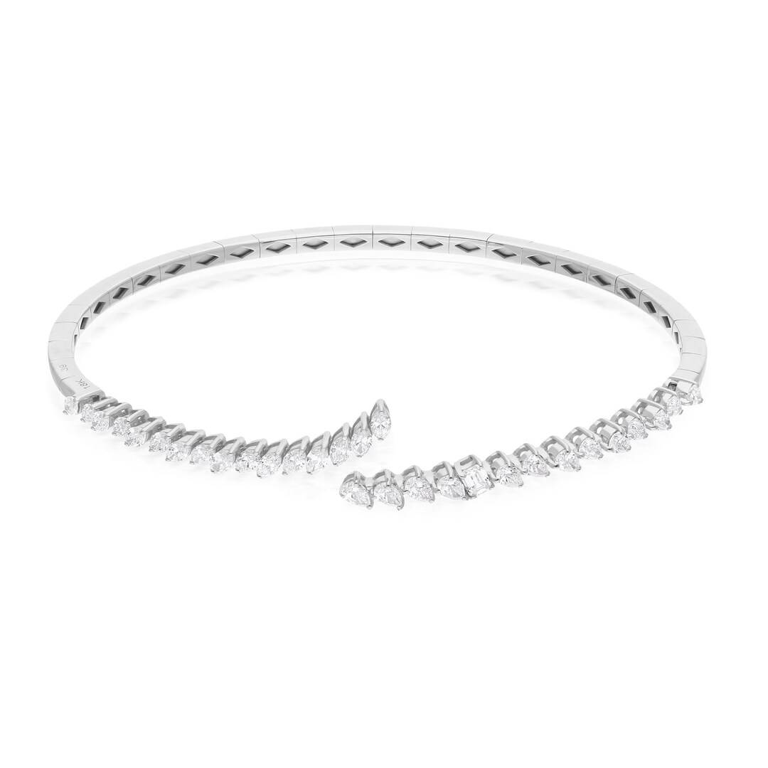 Open Cuff Diamond Bracelet, 18K Gold Statement Bracelet, Cluster ...