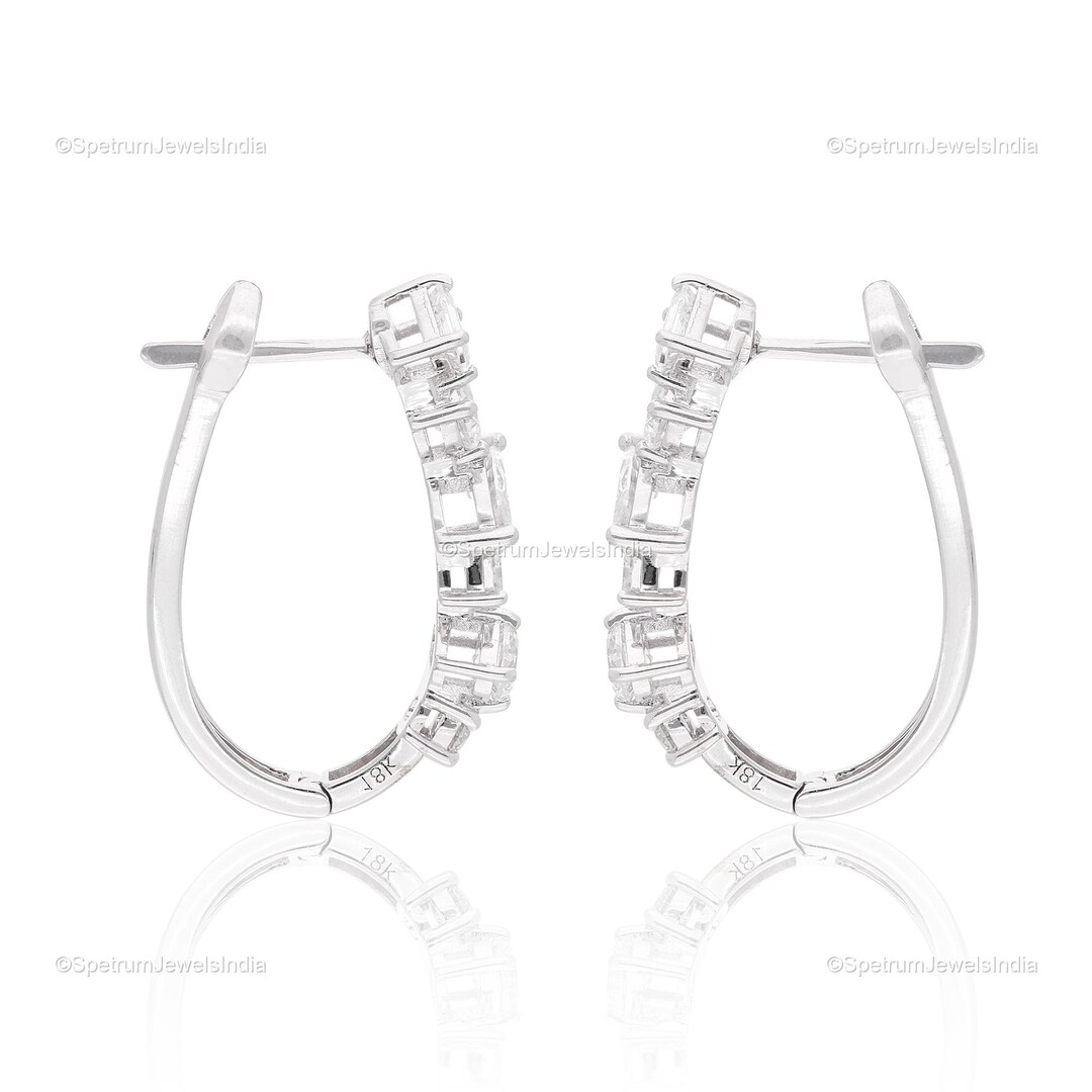 Natural Mix Shape Diamond Hoop Earrings, 18K White Gold Hoop, Classic ...