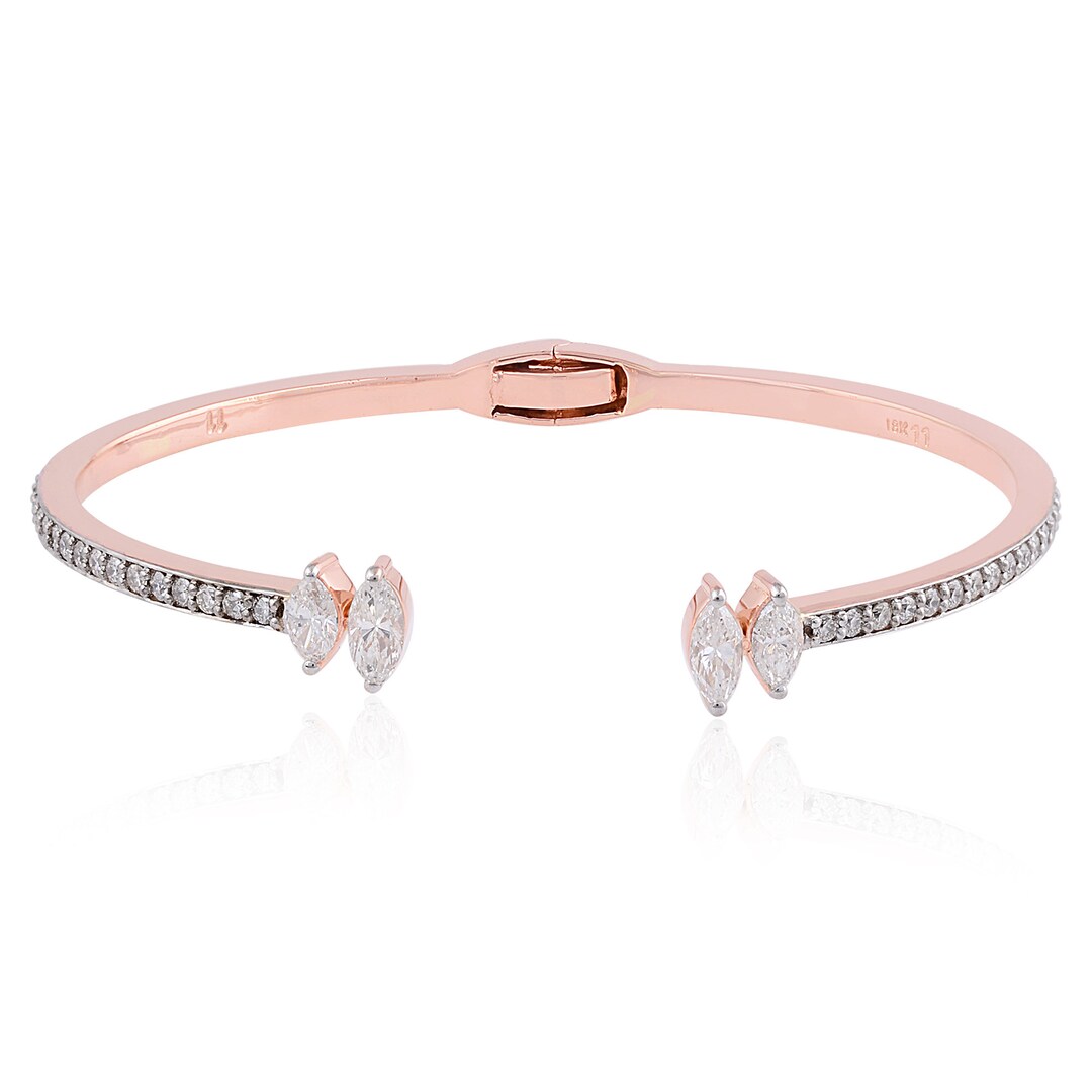 Pave Diamond Bangle 18k Gold Marquise Diamond Cuff Bracelet Adjustable Bangle Dainty Diamond Bracelet Diamond Wedding Anniversary Gifts Etsy