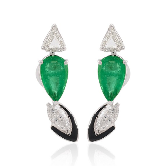 Emerald white gold earrings store