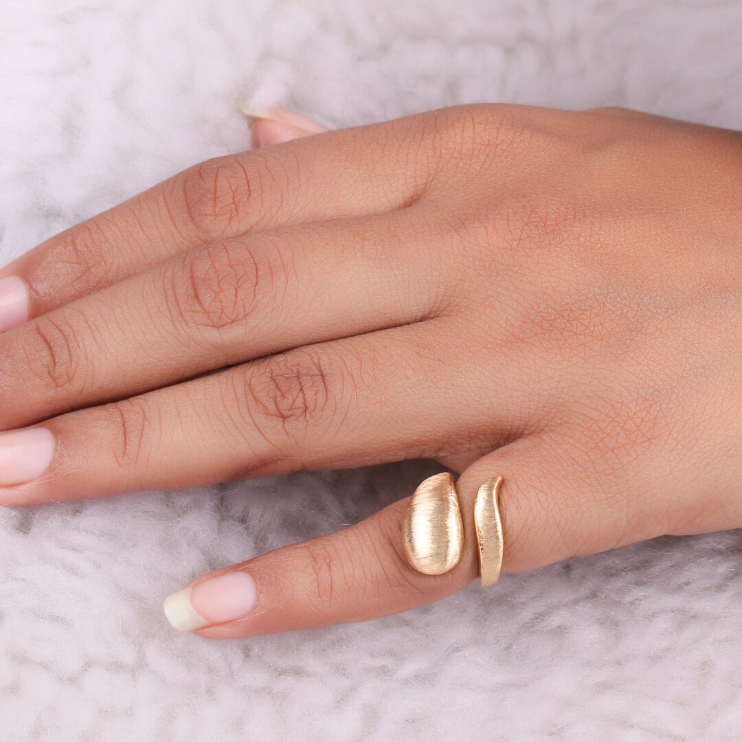 14k Gold Wrap Around Ring| Yellow Gold Dome Ring| Solid Gold Cuff Ring| Open Adjustable Ring ...