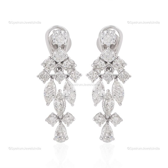 18k White Gold Diamond Earrings For Women Natural Drop Dangle Earrings For Birthday Gift Valentine Earrings Jewelry For Wife Etsy