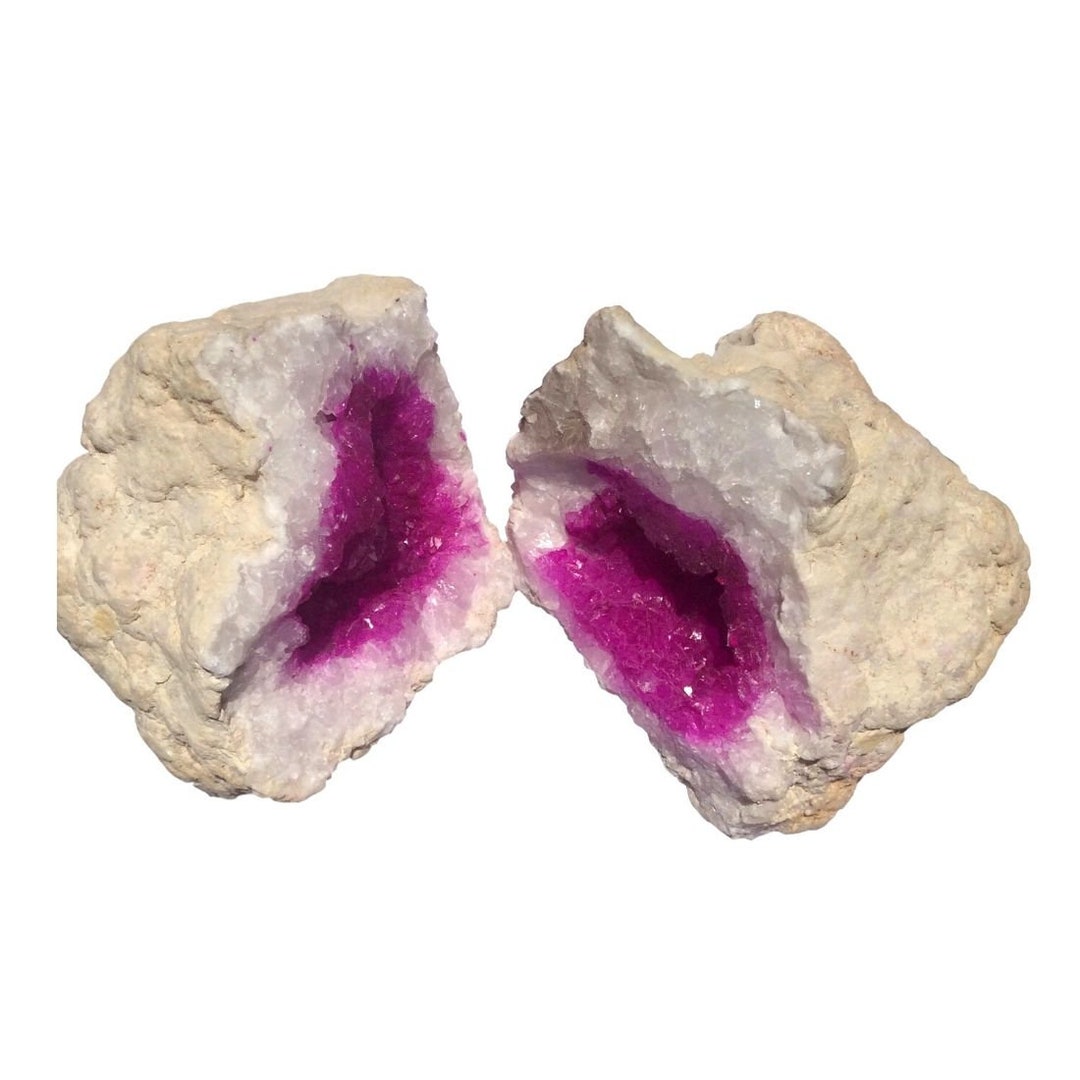 Fuschia Pink Split Geode - Dyed-quartz Crystals - 2 Puzzle Pieces - 2-4 ...