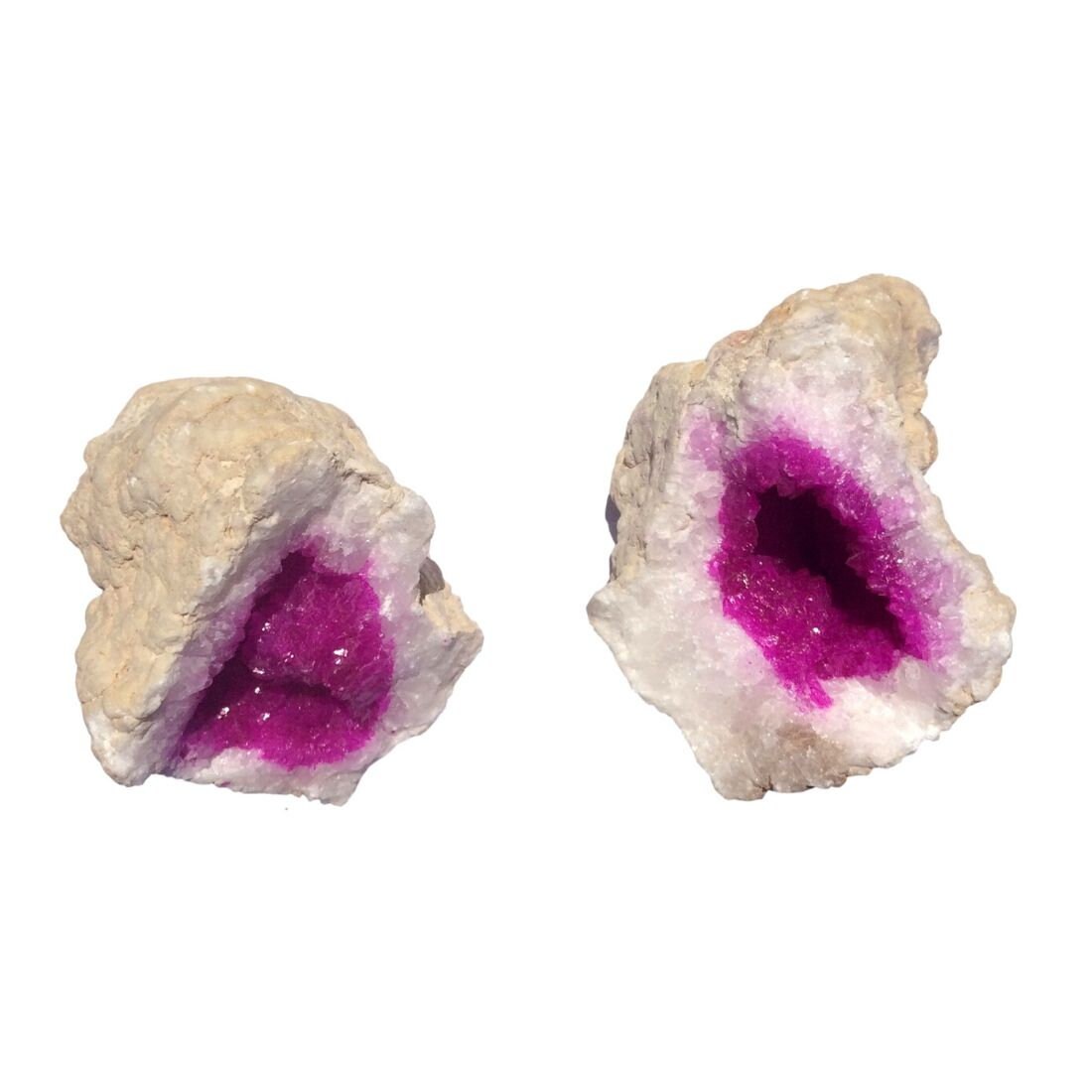 Fuschia Pink Split Geode Dyed-quartz Crystals 2 Puzzle Pieces 2-4 Wide ...
