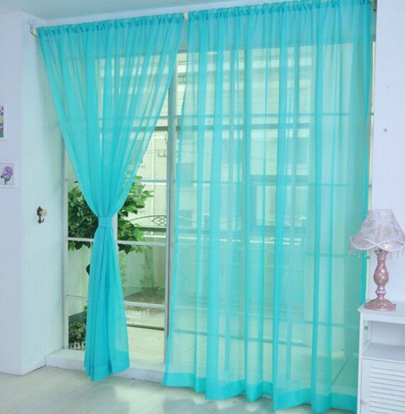 Pocket Sheer Window Drapes Panels Solid Lake Blue Sheer Window - Etsy