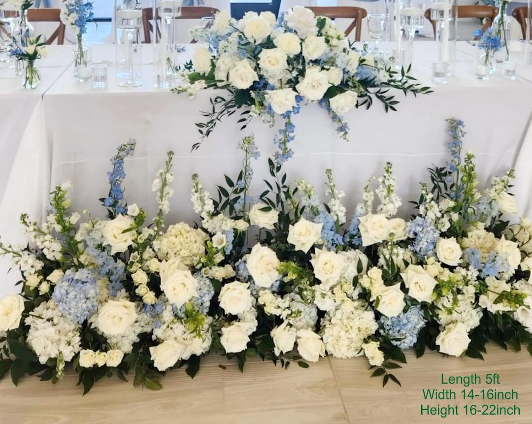 White & Blue Floral Table Centerpiece: Elegant Wedding Flowers - Etsy