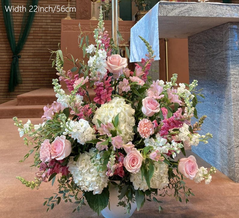 Blue and White Hydrangea Altar Flower Centerpiece, Wedding Ceremony ...