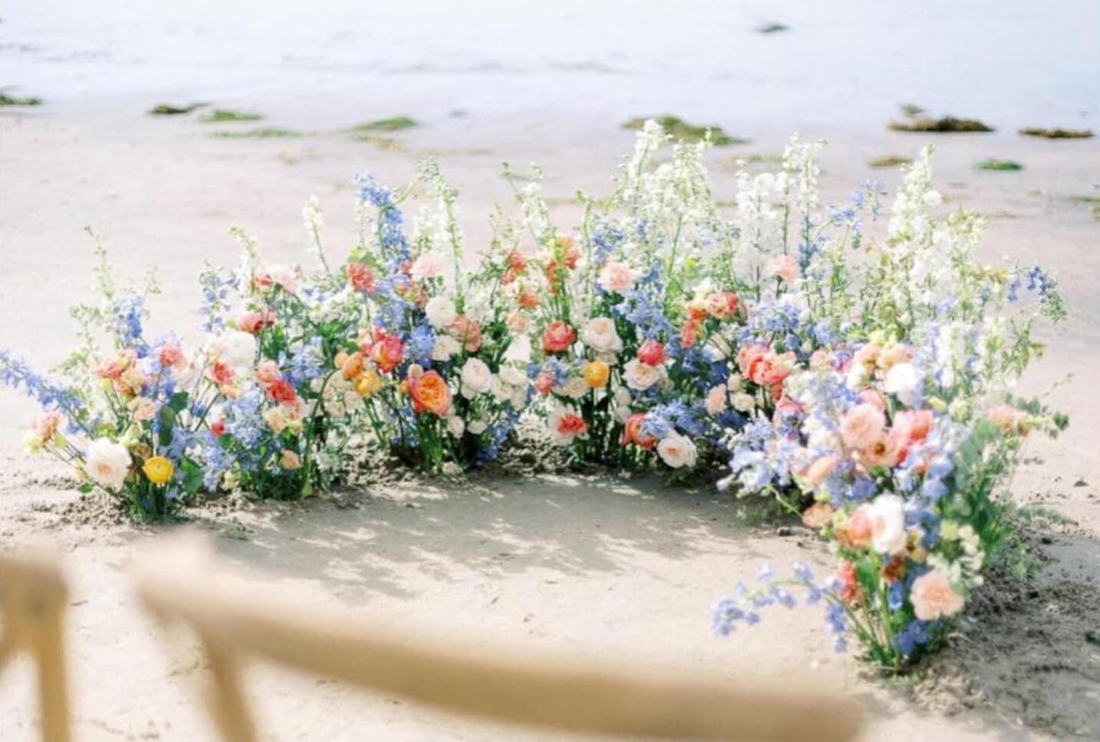 Pastel Wildflower Wedding Aisle Flower Arrangement: Spring Ceremony ...