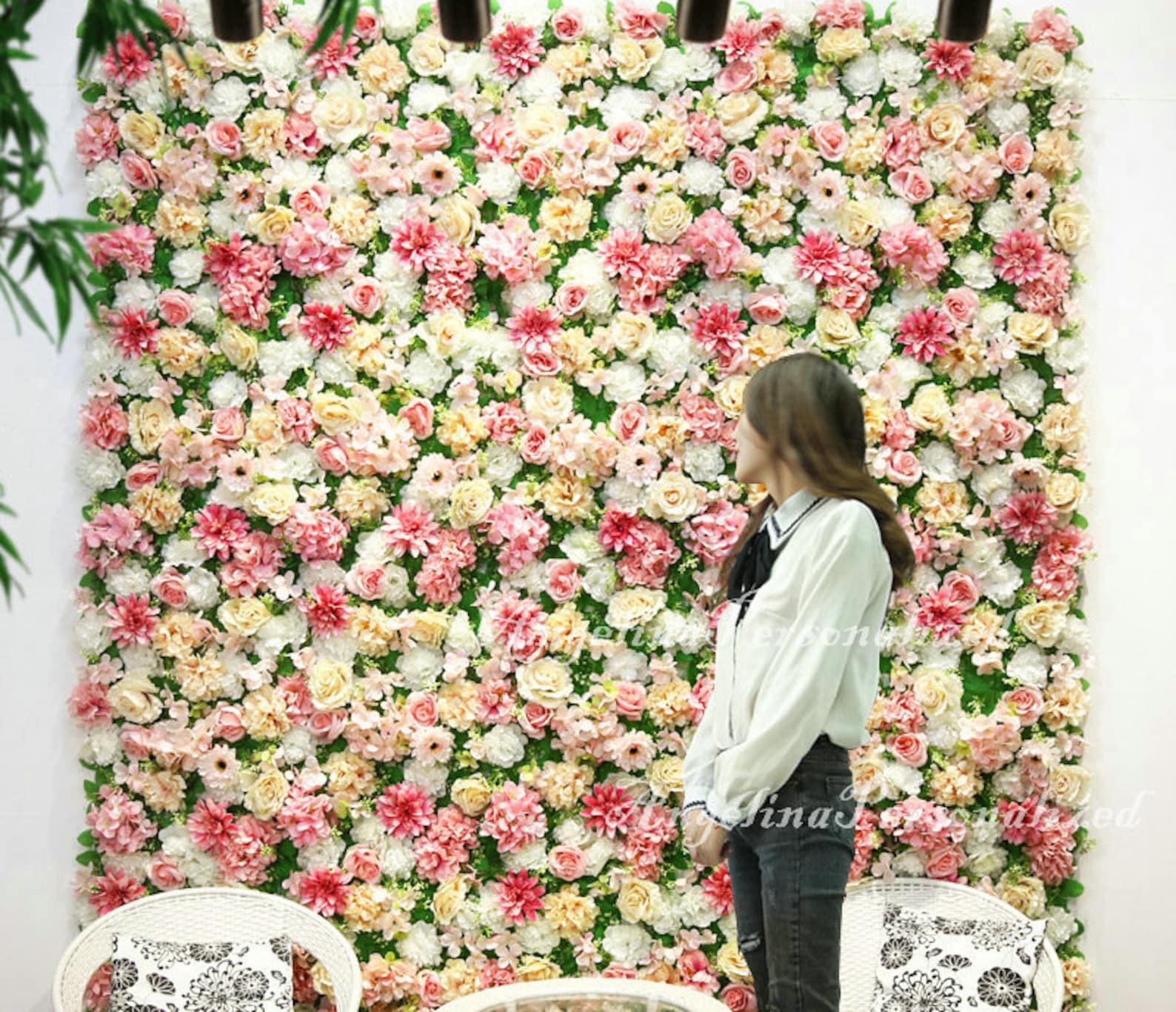 Lavender Champagne Rose Panels Artificial Flower Green Leaves | Etsy