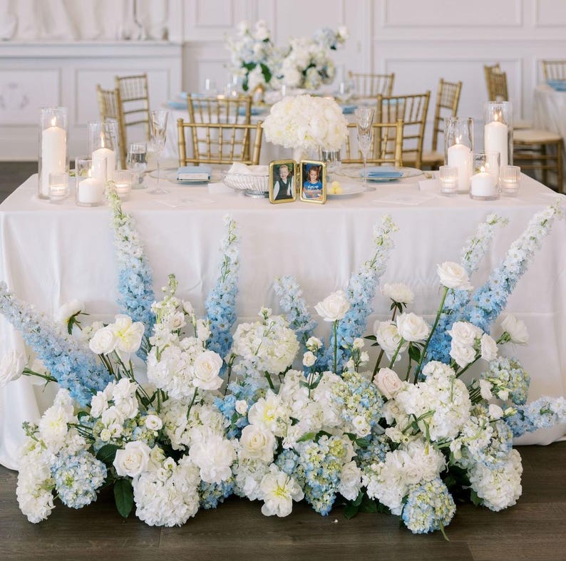 Pale Blue White Rose Hyacinth Wedding Altar Flower Arrangement ...