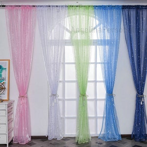 Sapphire Blue Star Chiffon Curtains Rod Pocket Drapes Window Treatmets ...