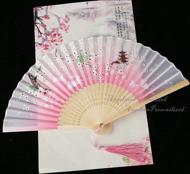 Princess Pink Floral Folding Hand Fans Bamboo Silk Folding Fan - Etsy ...