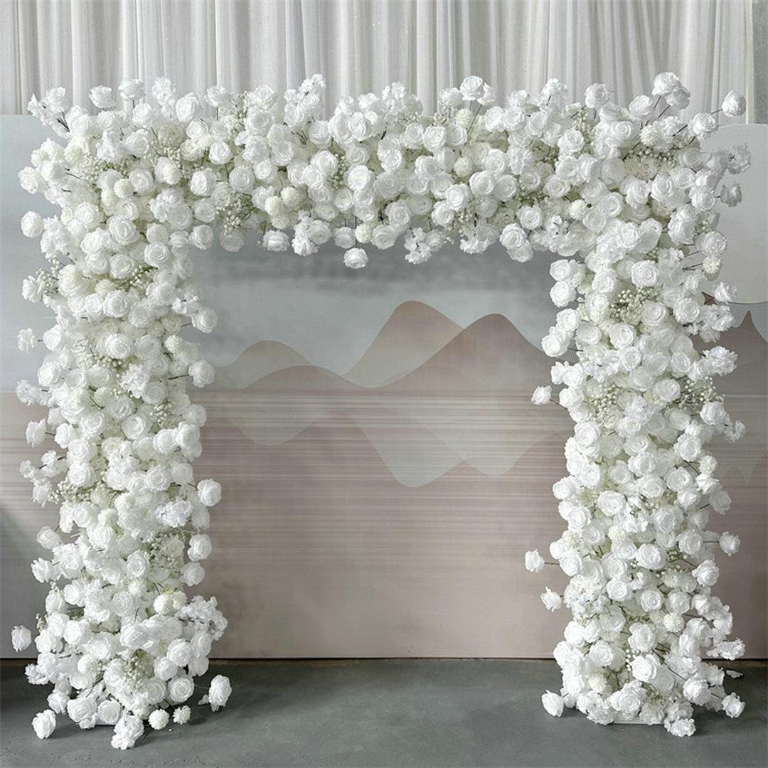 Luxury Wedding Backdrop Fake White Rose Flower Wedding Arch Floral U ...