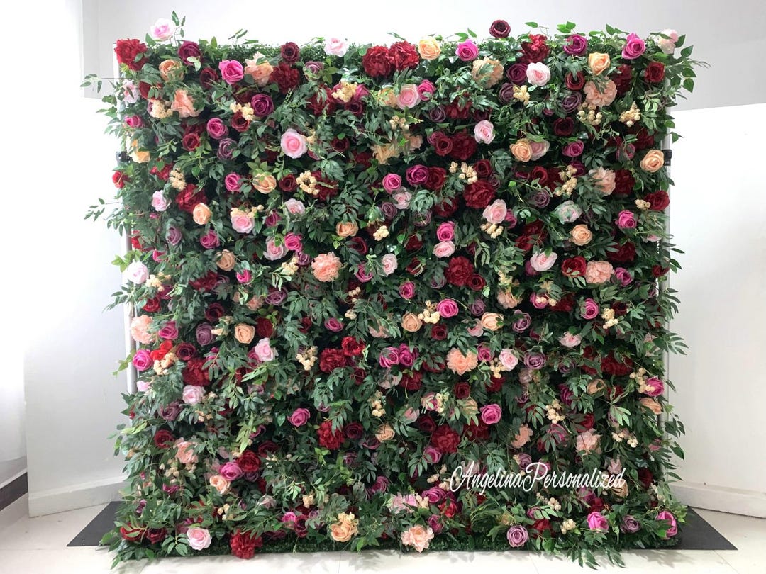 Luxury Rolling up Flower Wall Fall Wedding Arrangement Burgundy Fuchsia ...