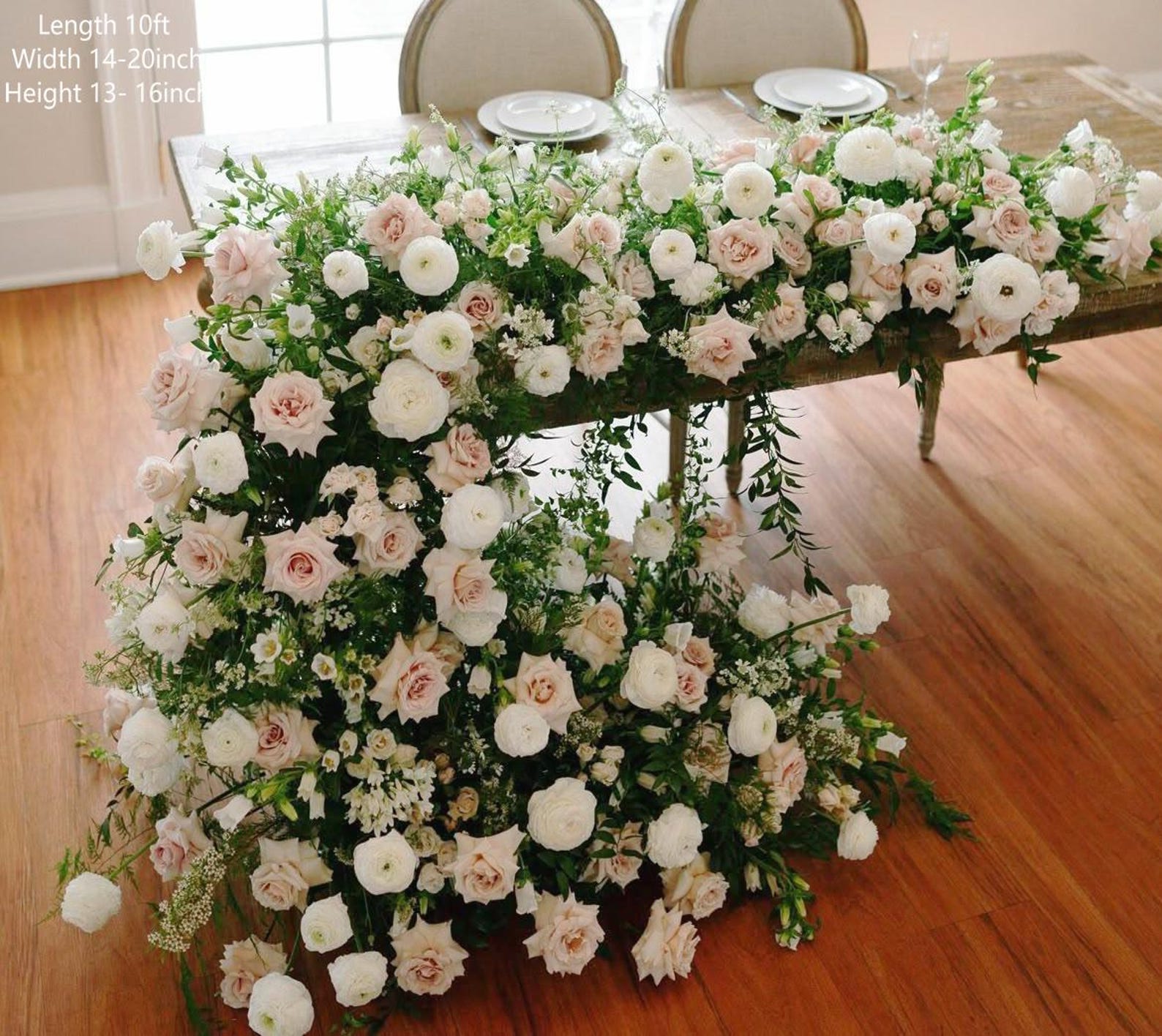Wedding Rectangle Table Flowers Ground Arch Florals White Tropical Greenery Arrangement ...